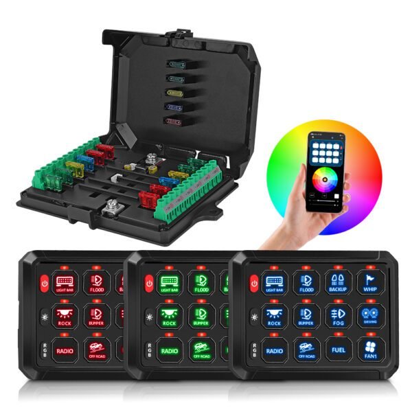 12 Gang Switch Panel with RGB Backlit and Bluetooth Control for 12V/24V ...